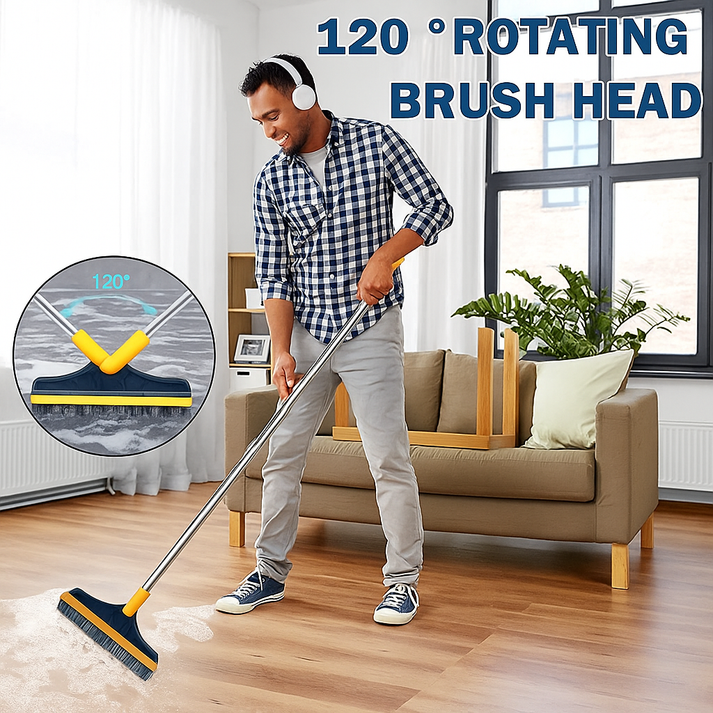 2-in-1 Bathroom Cleaning Brush with Wiper - Long Handle 120° Rotate To ...